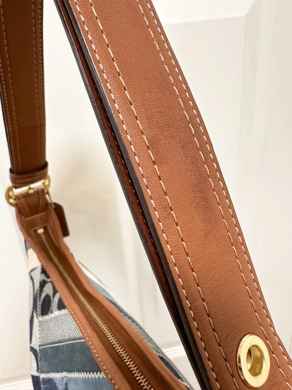 Coach | Bags | Coach Patchwork Signature Jacquard Denim Leather Bucket ...